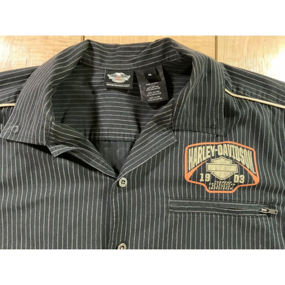 Harley Davidson Motors Mens Black Pinstripes Button D… - Gem